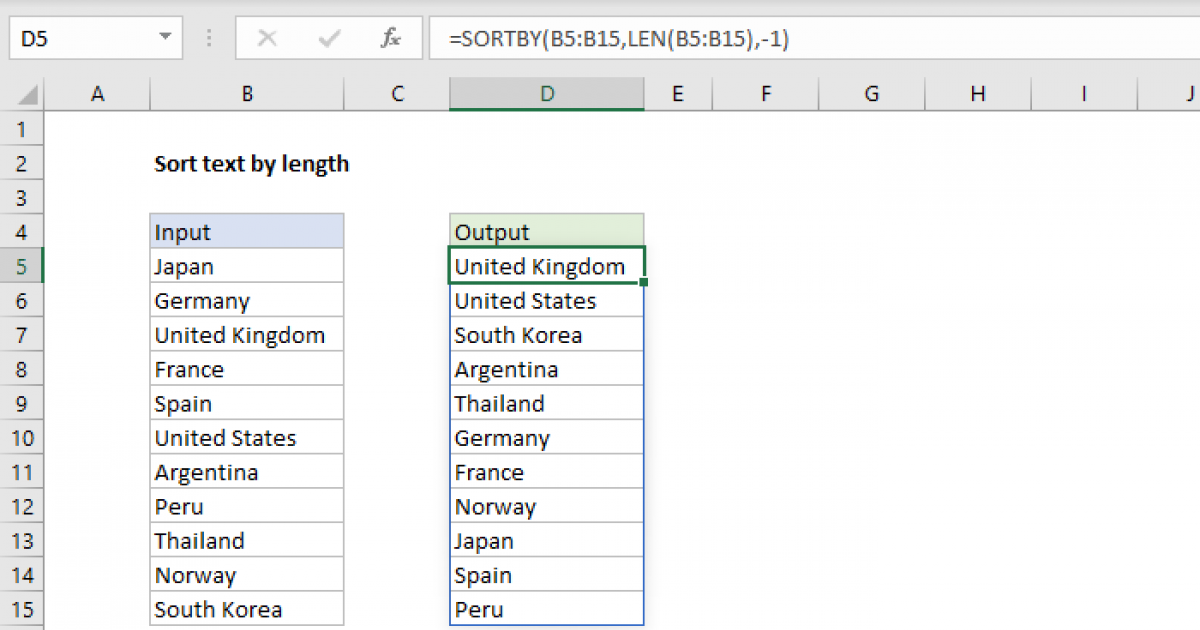 Sort Text By Length Excel Formula Exceljet